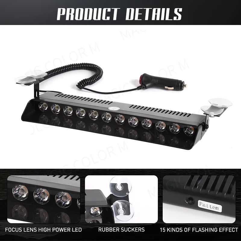 12 LED Car Strobe Light Flash Warning Signal Beacon Police Fireman Eme ...